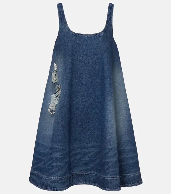 Simone Rocha Distressed Denim Minidress - Blue