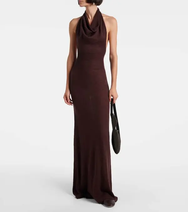 AYA MUSE Reed Halterneck Maxi Dress - Brown