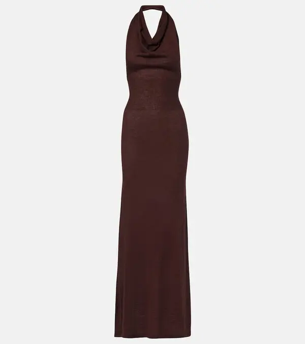 AYA MUSE Reed Halterneck Maxi Dress - Brown