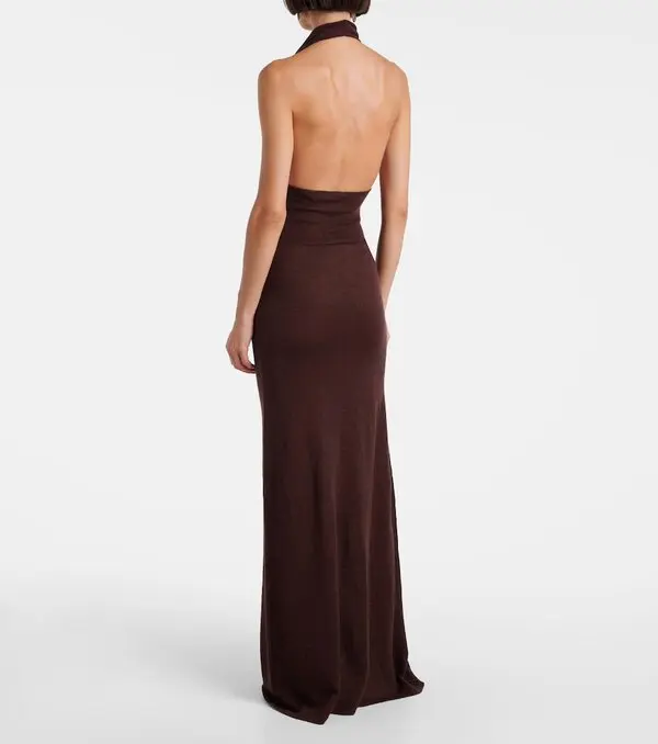AYA MUSE Reed Halterneck Maxi Dress - Brown