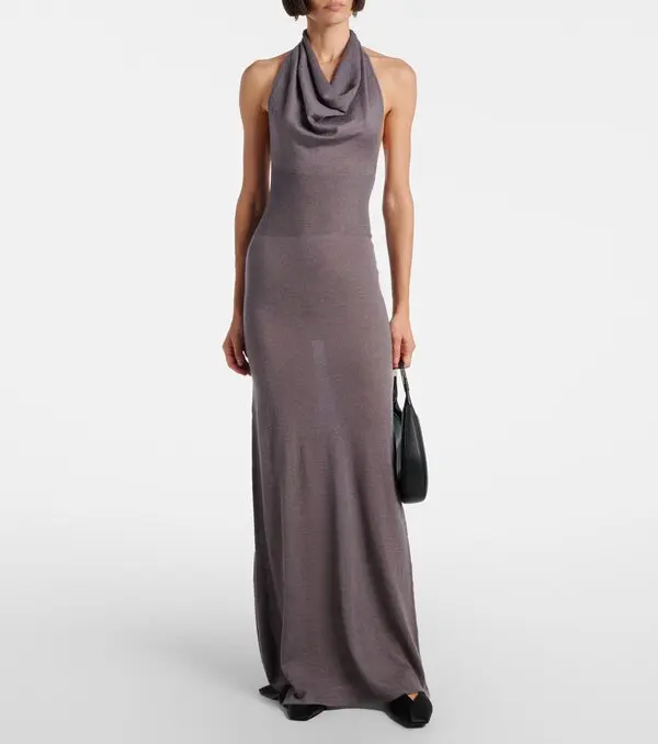 AYA MUSE Reed Halterneck Maxi Dress - Grey