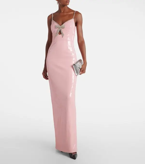Rebecca Vallance Lena Bow-detailed Sequined Gown - Pink