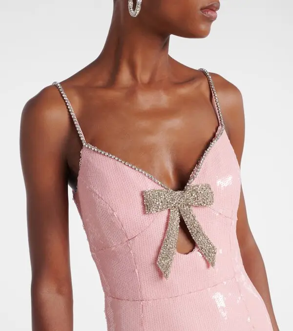 Rebecca Vallance Lena Bow-detailed Sequined Gown - Pink