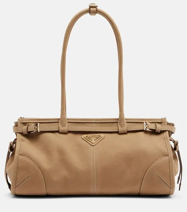 Prada Bonnie Medium Leather Shoulder Bag - Beige
