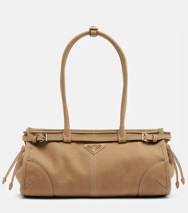 Prada Bonnie Leather Shoulder Bag - Camel