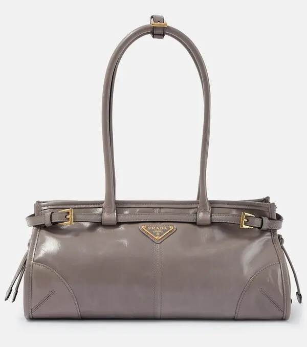 Prada Bonnie Medium Leather Shoulder Bag - Grey