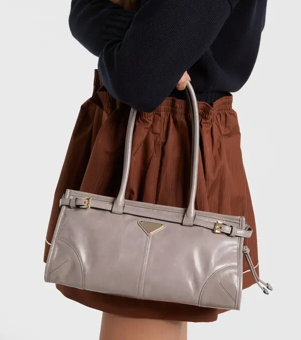 Prada Bonnie Medium Leather Shoulder Bag - Grey