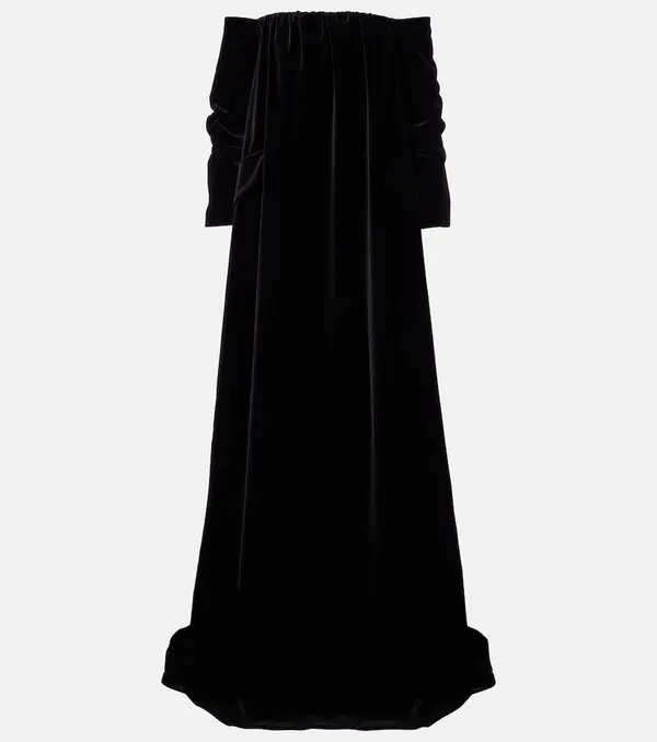 Max Mara Open-back Cotton Velvet Gown - Black