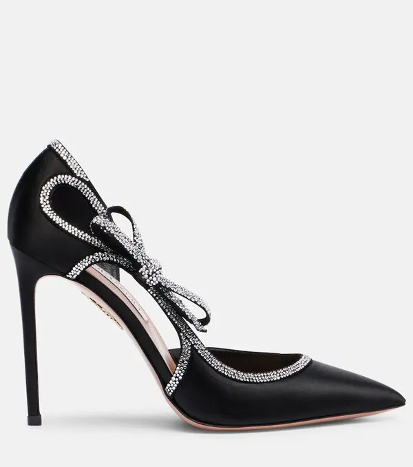 AQUAZZURA Soave Crystal 105 Embellished Satin Pumps