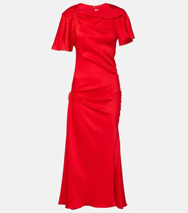 Victoria Beckham Draped Gathered Midi Dress - Red