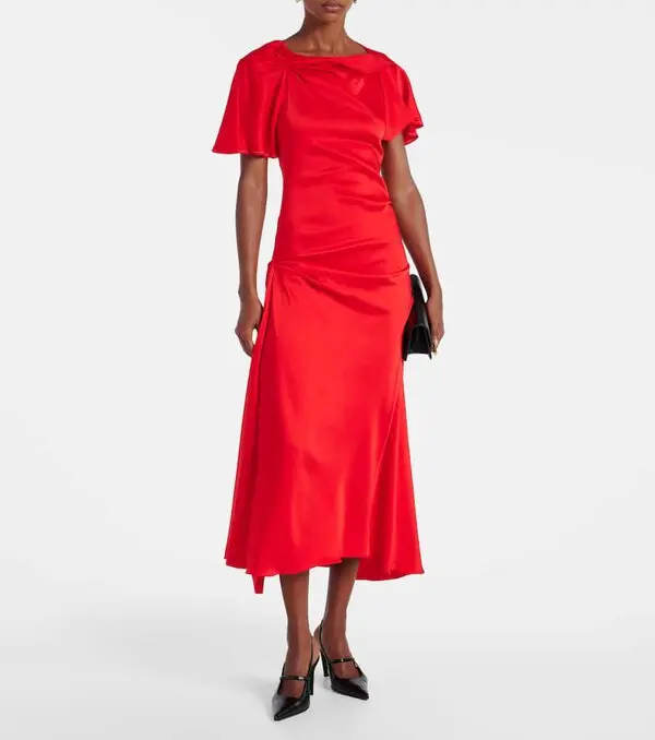 Victoria Beckham Draped Gathered Midi Dress - Red