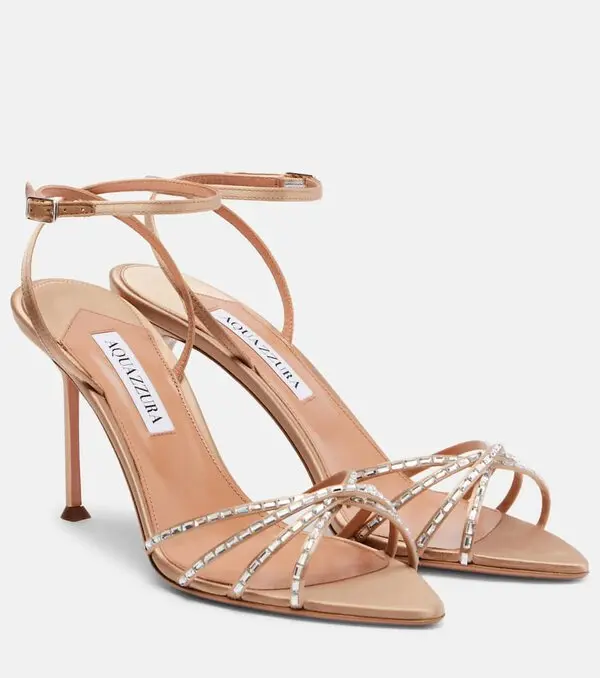 AQUAZZURA Tell Me 85 Embellished Satin Sandals - Beige