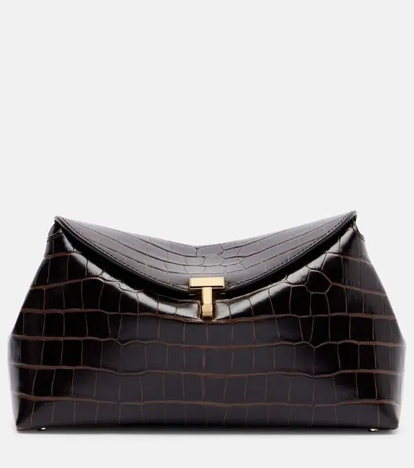 TOTEME T-lock Croc-effect Leather Clutch - Brown