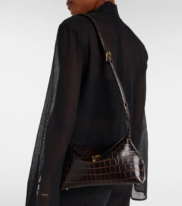 TOTEME T-lock Croc-effect Leather Clutch - Brown