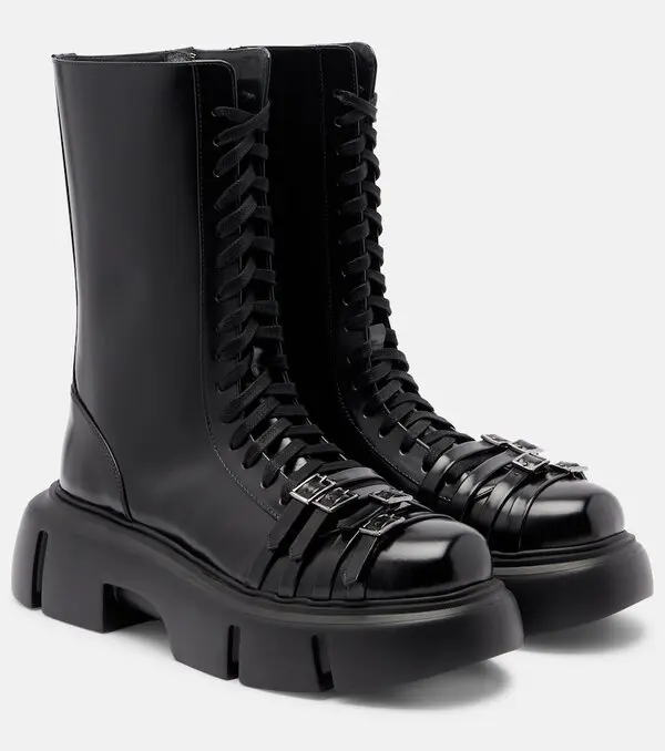 Simone Rocha Leather Platform Combat Boots - Black