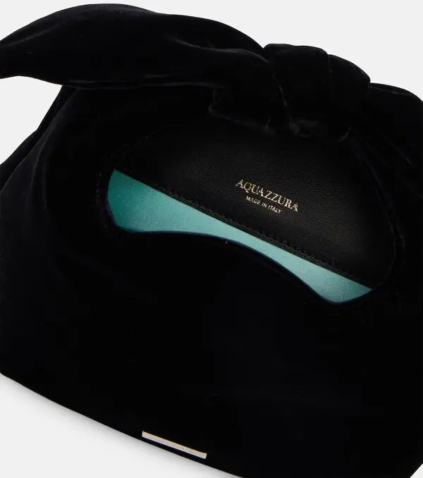 AQUAZZURA Bow Tie Small Velvet Tote - Black