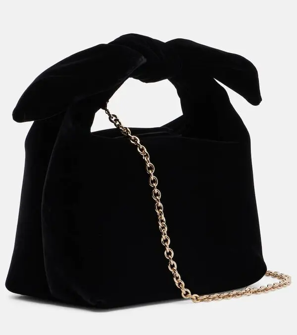 AQUAZZURA Bow Tie Small Velvet Tote - Black