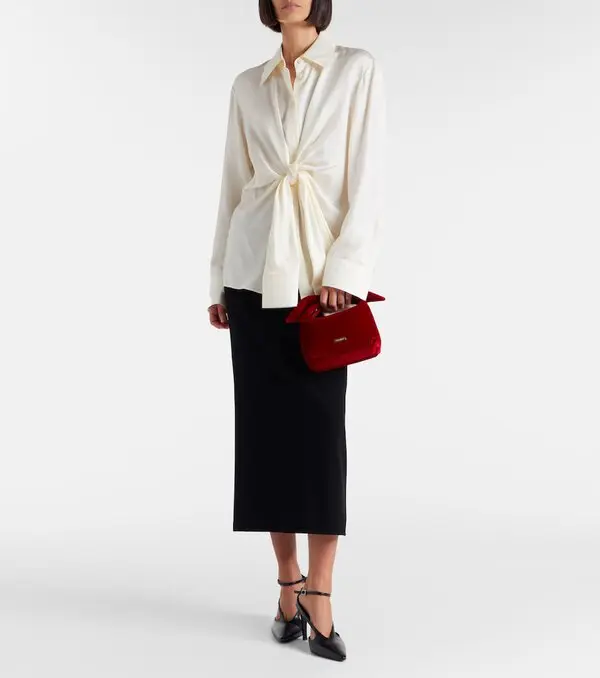 AQUAZZURA Bow Tie Small Velvet Tote Bag