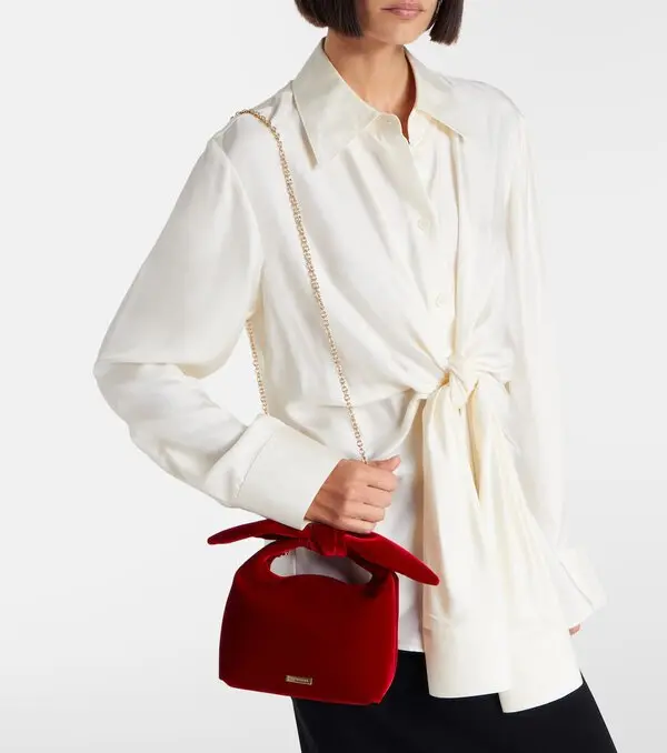 AQUAZZURA Bow Tie Small Velvet Tote Bag