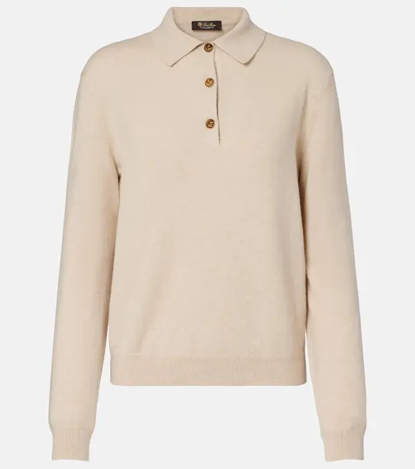 Loro Piana Classic Cashmere Polo Sweater - White