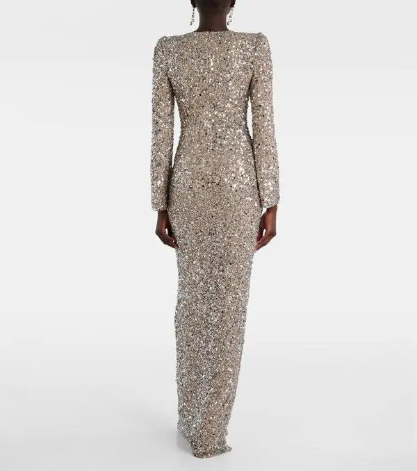 Jenny Packham Marie Sequined Gown - Beige