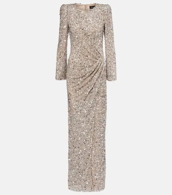 Jenny Packham Marie Sequined Gown - Beige