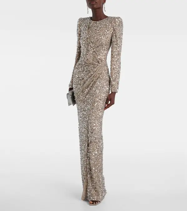 Jenny Packham Marie Sequined Gown - Beige