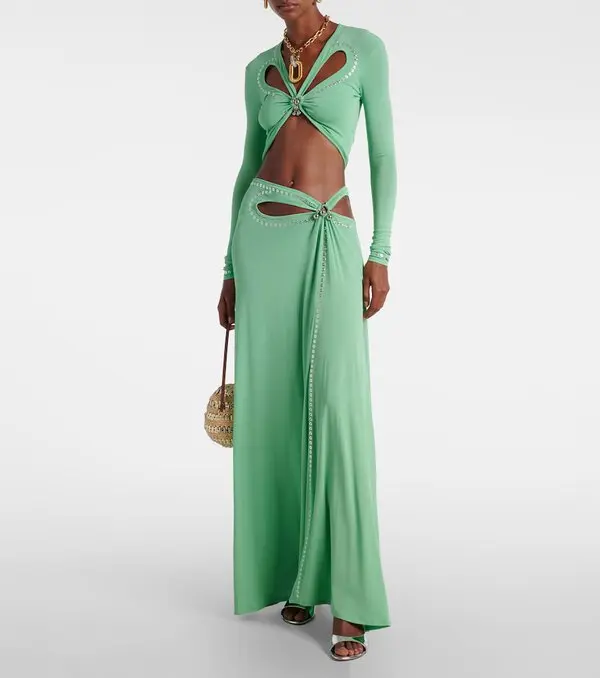 Rabanne Embellished Maxi Skirt - Green