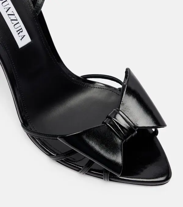 AQUAZZURA Leather Bow Detail Stiletto Sandals - Black