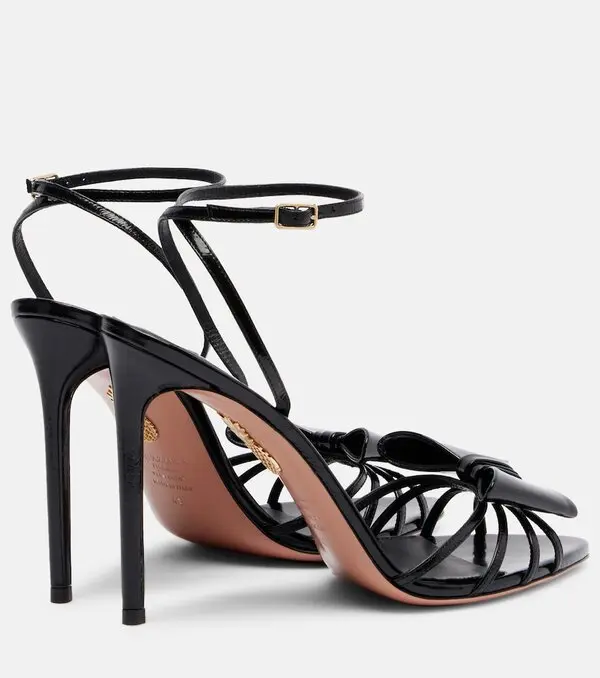 AQUAZZURA Leather Bow Detail Stiletto Sandals - Black