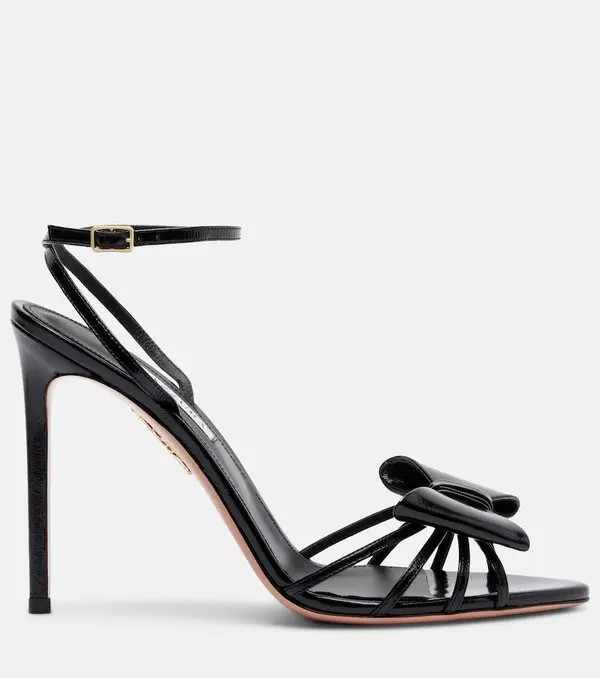 AQUAZZURA Leather Bow Detail Stiletto Sandals - Black