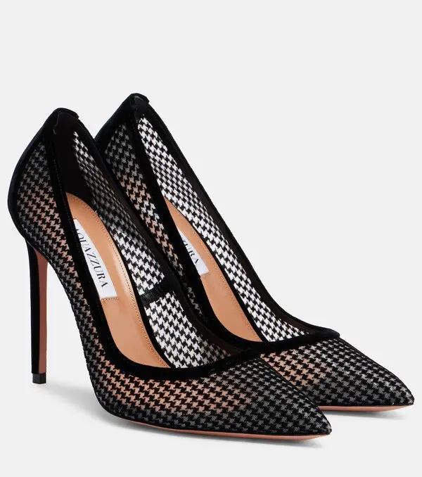 AQUAZZURA Nude 105 Houndstooth Velvet Pumps