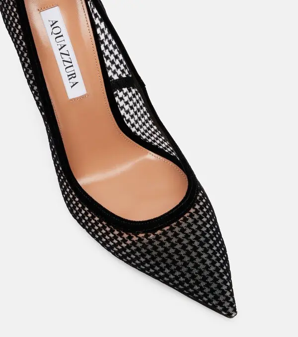 AQUAZZURA Nude 105 Houndstooth Velvet Pumps