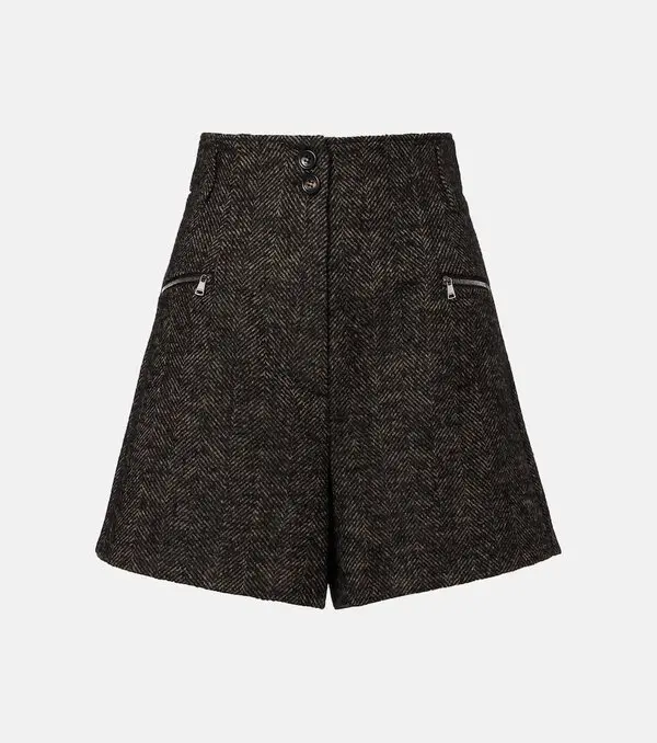 Max Mara Herringbone Wool-blend Shorts - Black