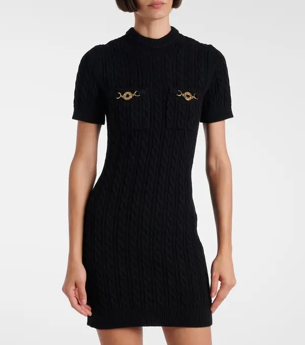 PATOU Cable-knit Wool And Cashmere Minidress