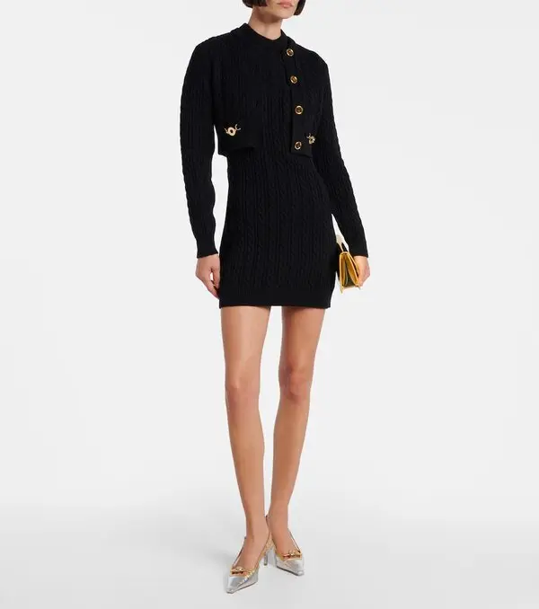 PATOU Cable-knit Wool And Cashmere Mini Dress - Black