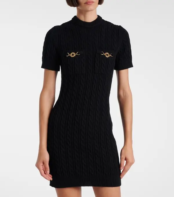 PATOU Cable-knit Wool And Cashmere Mini Dress - Black