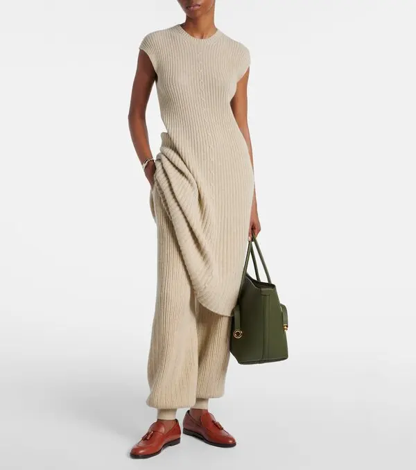 Loro Piana Ribbed-Knit Cashmere Midi Dress - Beige