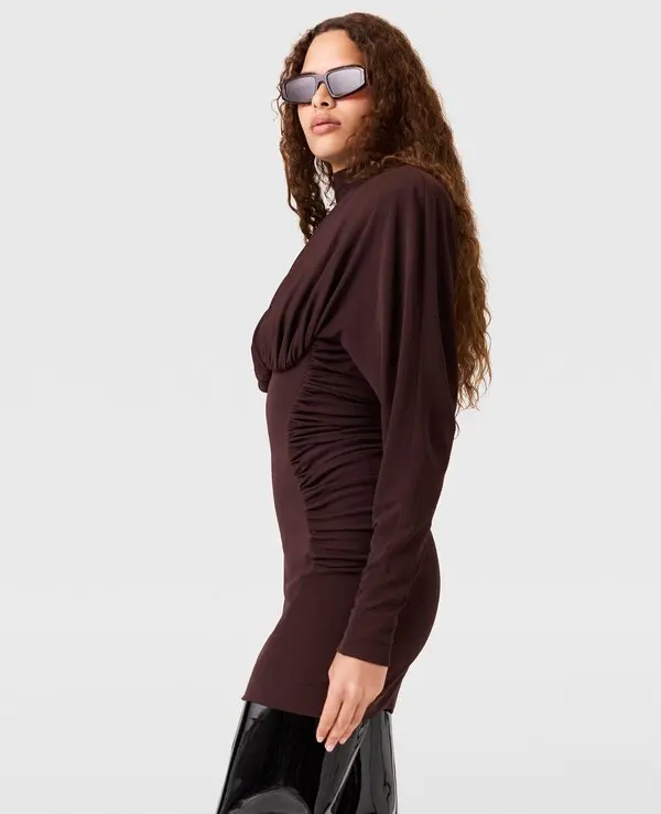 Stella McCartney Pleated High-neck Mini Dress - Chocolate