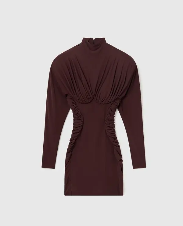 Stella McCartney Pleated High-neck Mini Dress - Chocolate