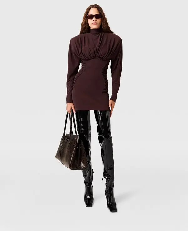 Stella McCartney Pleated High-neck Mini Dress - Chocolate