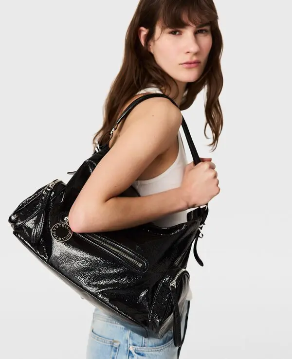 Stella McCartney Dartmoor Cracked Patent Shoulder Bag - Black