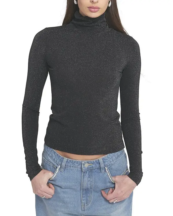ELLE COLLECTION Knit Turtleneck Top - Black