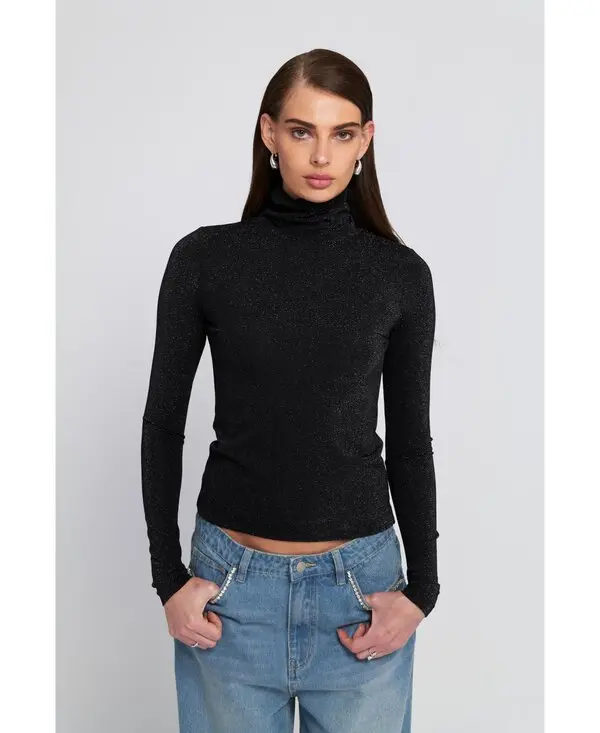 ELLE COLLECTION Knit Turtleneck Top - Black