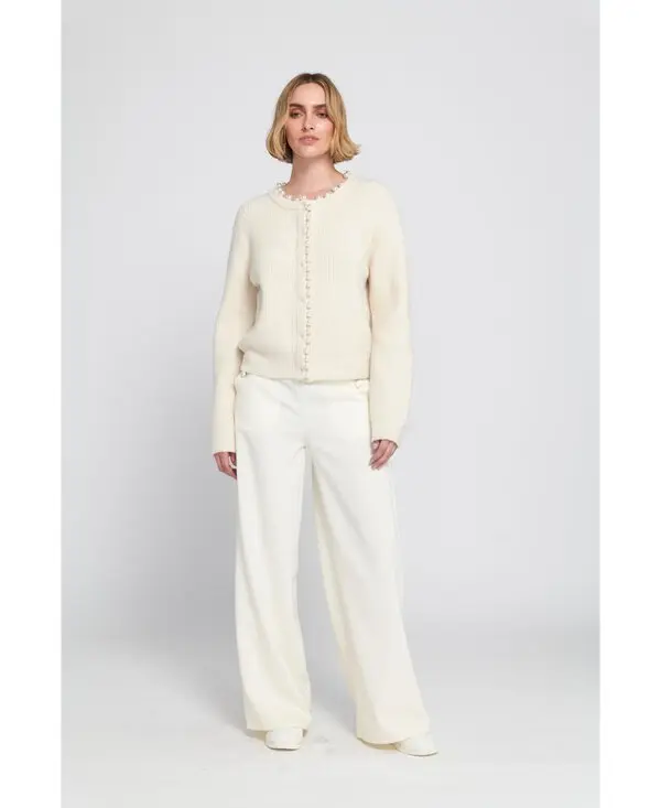 ELLE COLLECTION Beaded Cardigan - White