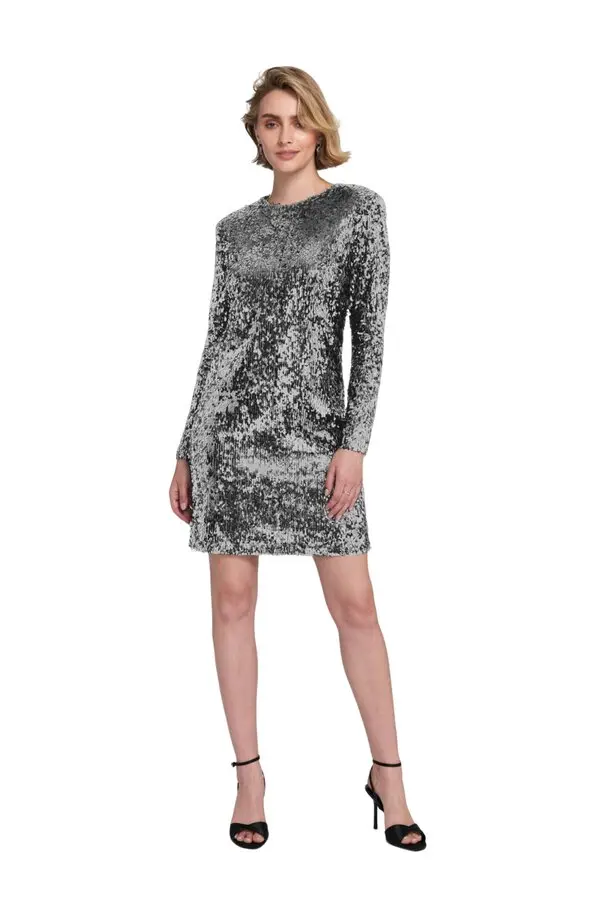 ELLE COLLECTION Long Sleeve Sequin Shift Dress