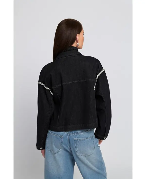 ELLE COLLECTION Rhinestone Trim Denim Jacket
