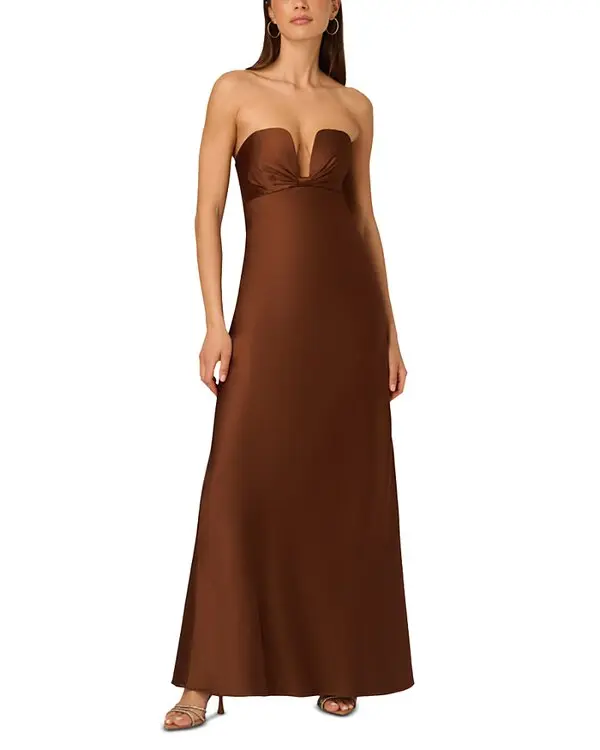 Adrianna Papell Stretch Satin Long Dress In Timber - 40% Off | Editorialist