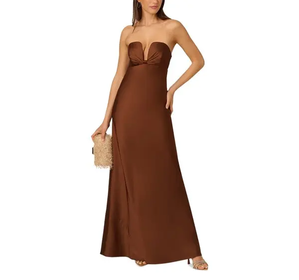 Adrianna Papell Stretch Satin Long Dress