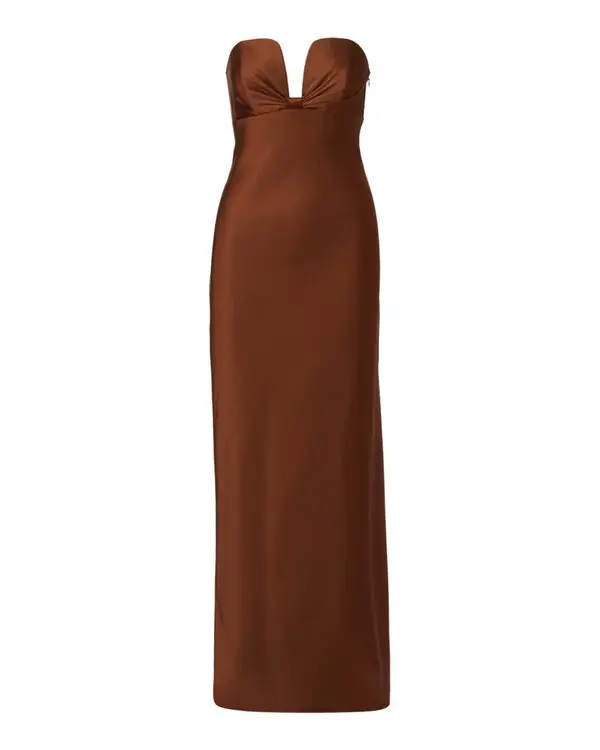 Adrianna by Adrianna Papell Women's Stretch Satin Long Dress - Brown - Size 8 - Timber Adrianna By Adrianna Papell Stretch Satin Long Dress - Timber | Editorialist